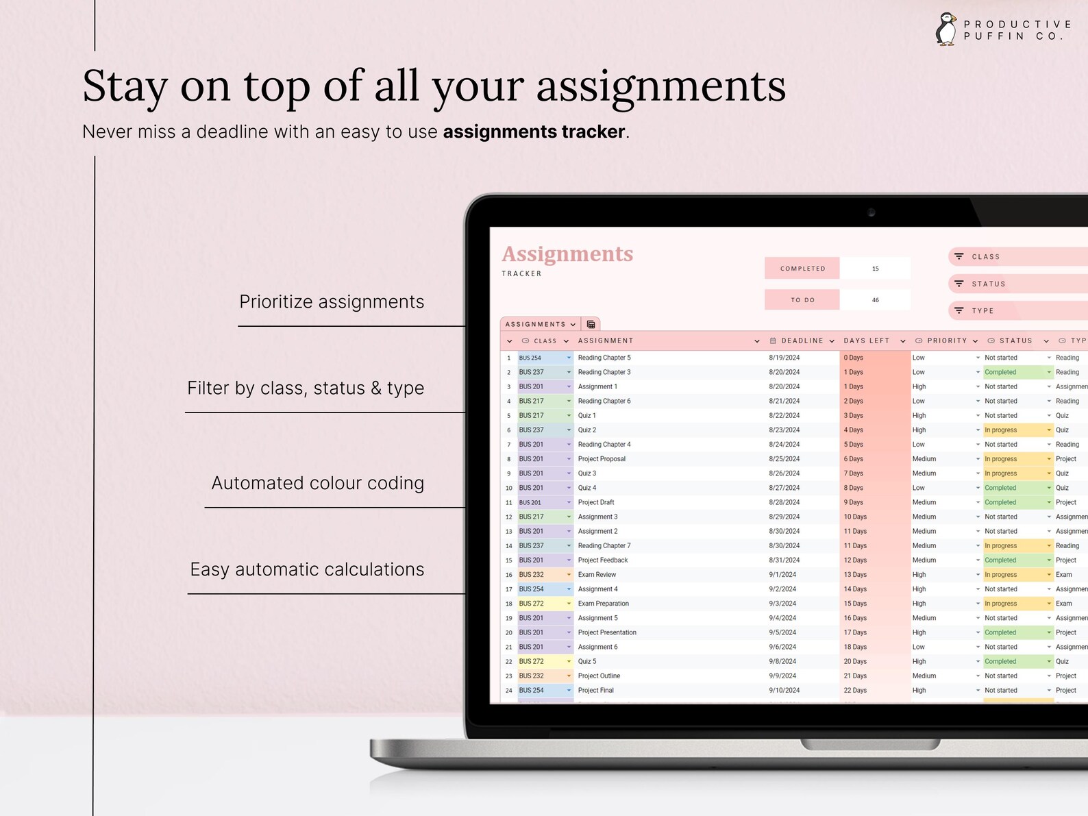 Student Planner Spreadsheet Template Google Sheet | Blush Pink ...