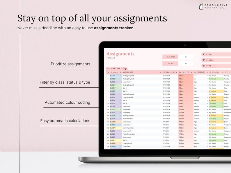 Student Planner Spreadsheet Template Google Sheet | Blush Pink ...