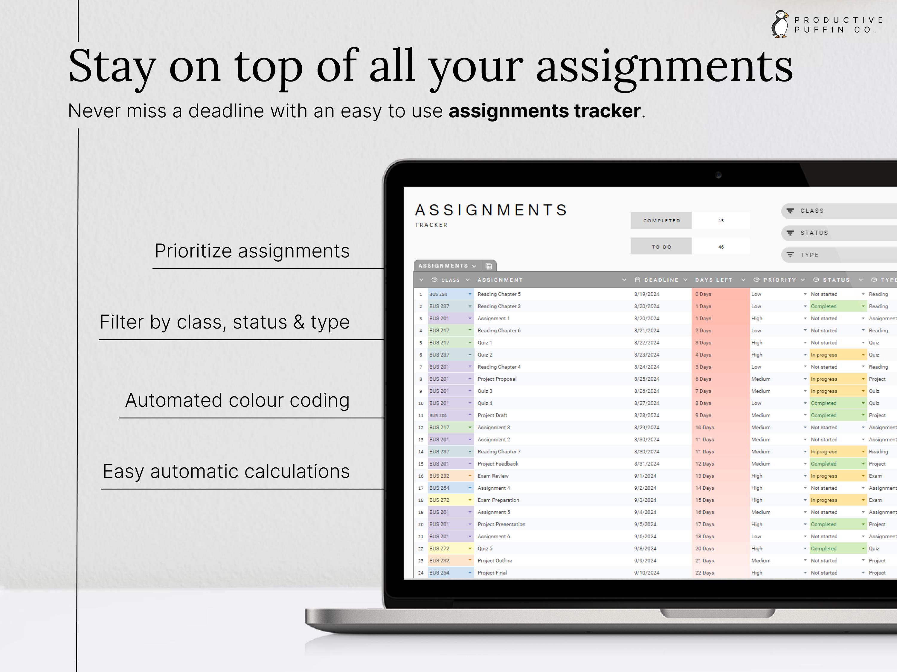 Student Planner Spreadsheet Template Google Sheets | Grey Monochrome ...
