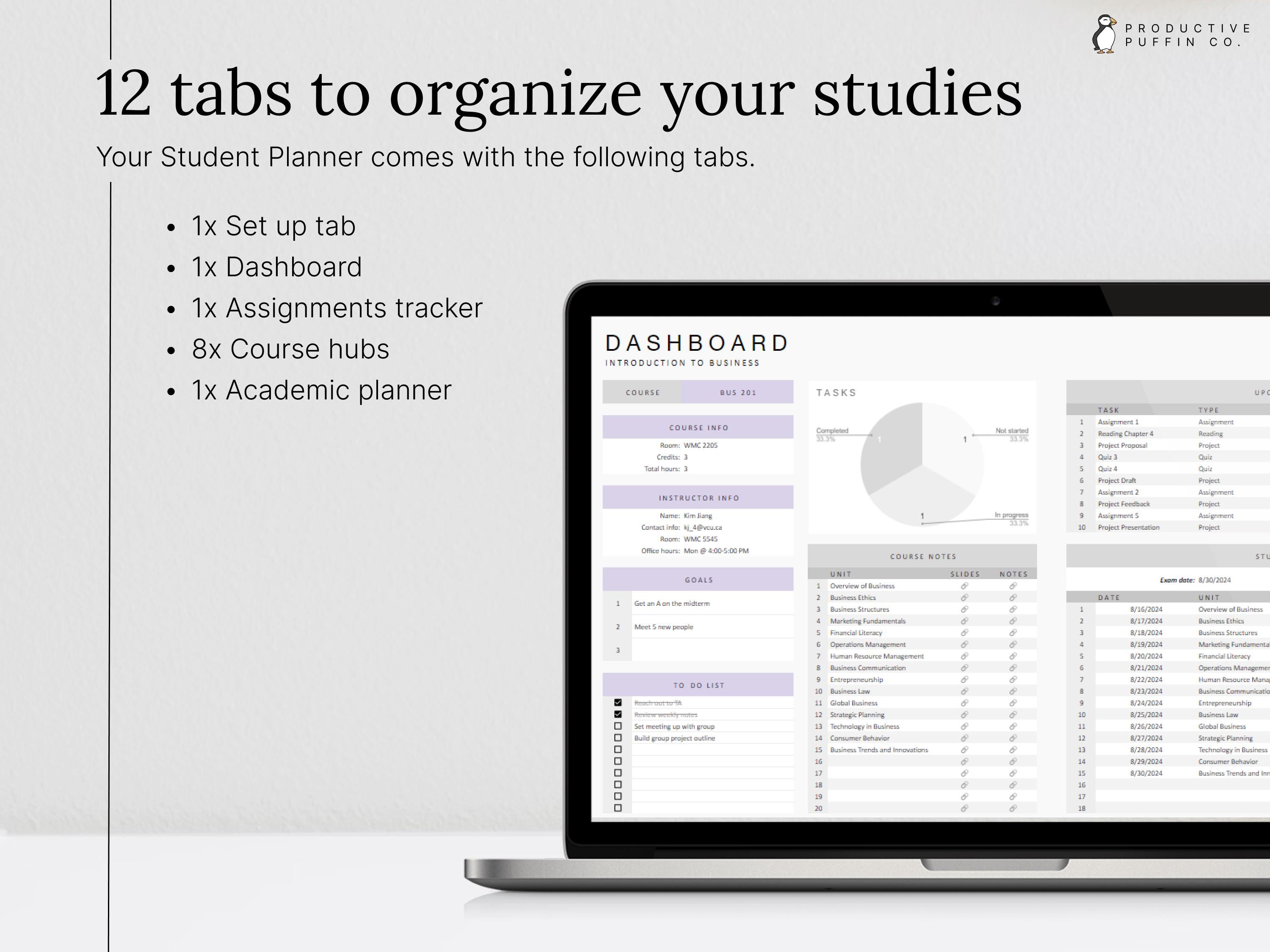 Student Planner Spreadsheet Template Google Sheets | Grey Monochrome ...