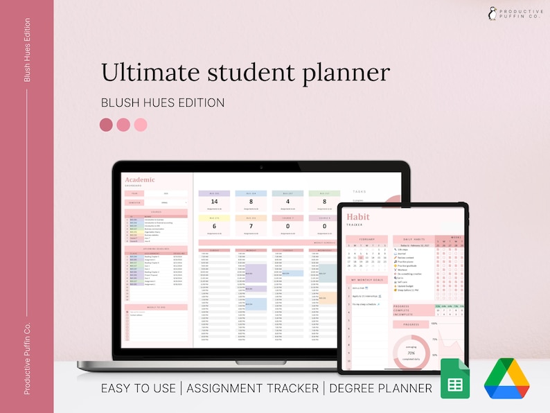 Student Planner Spreadsheet Template Google Sheet | Blush Pink ...
