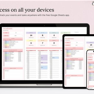 Student Planner Google Sheet Template: Blush Pink Academic Tracker ...