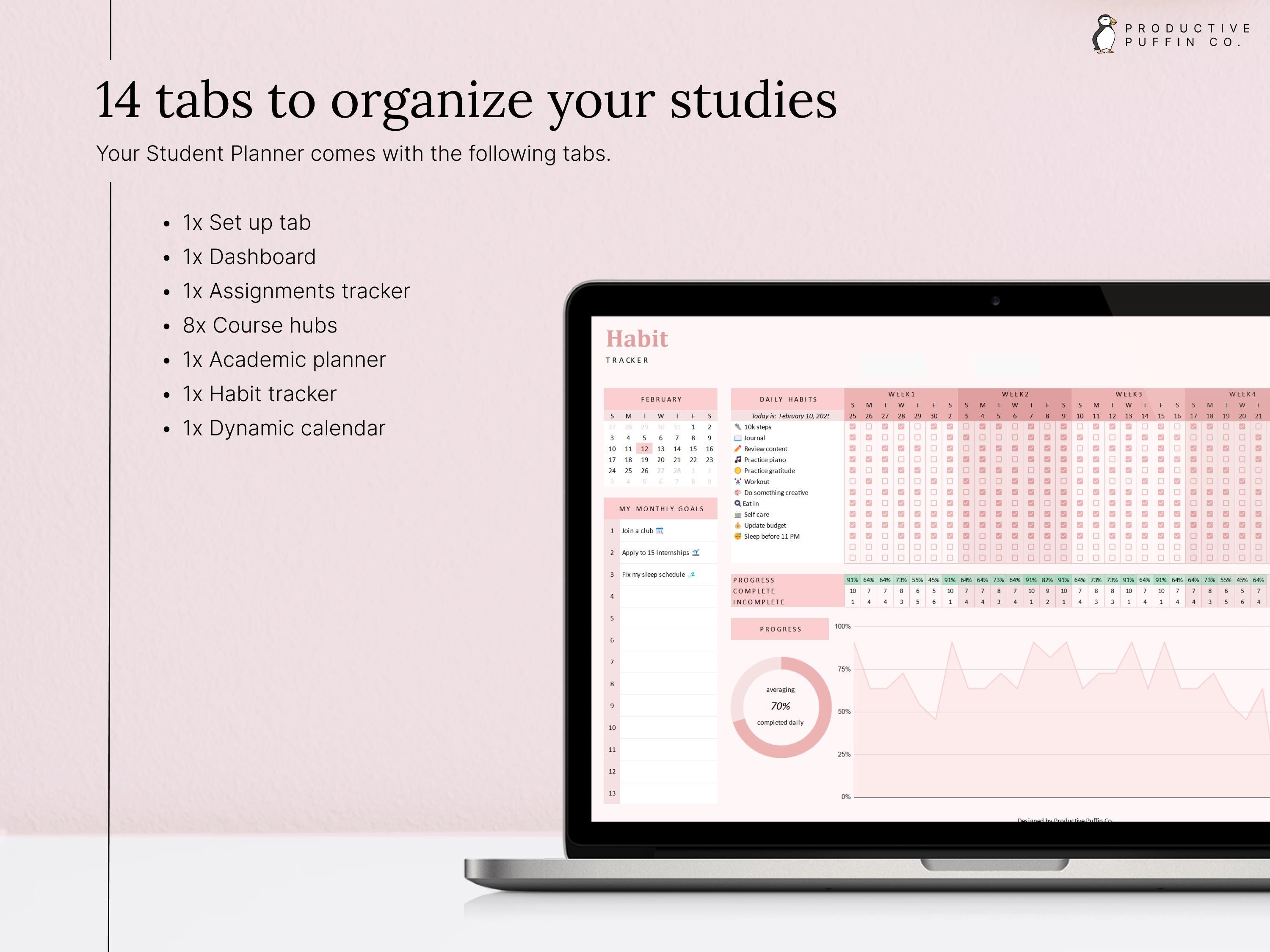 Student Planner Spreadsheet Template Google Sheet | Blush Pink ...