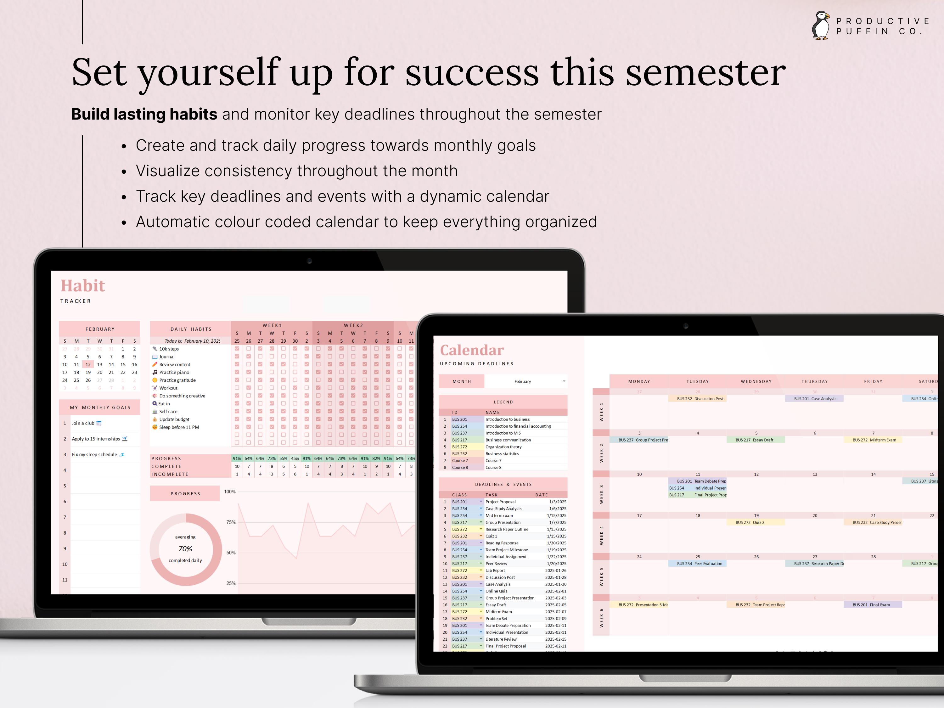 Student Planner Spreadsheet Template Google Sheet | Blush Pink ...