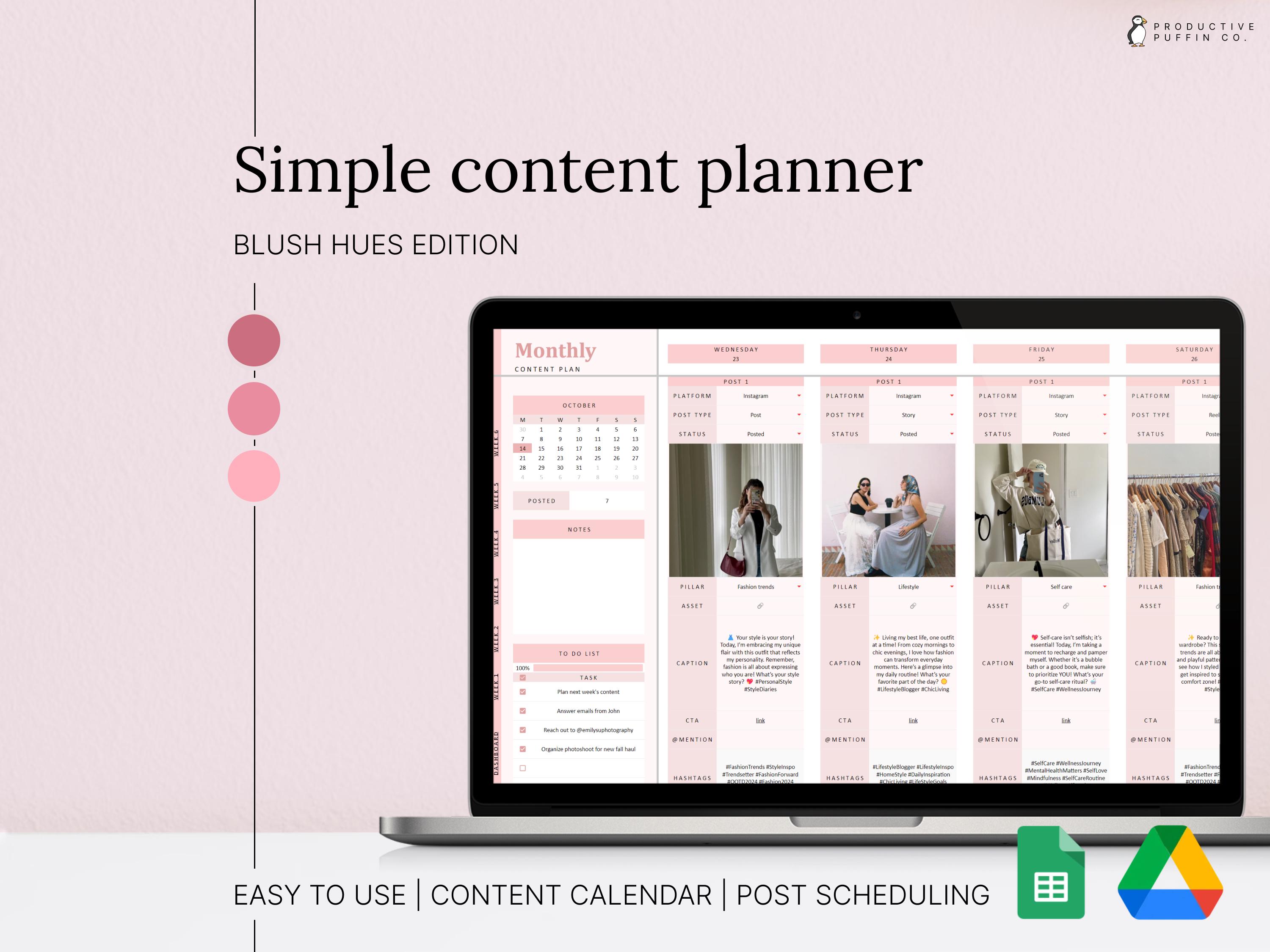Social Media Content Planner Google Sheets Spreadsheet Template | Blush ...