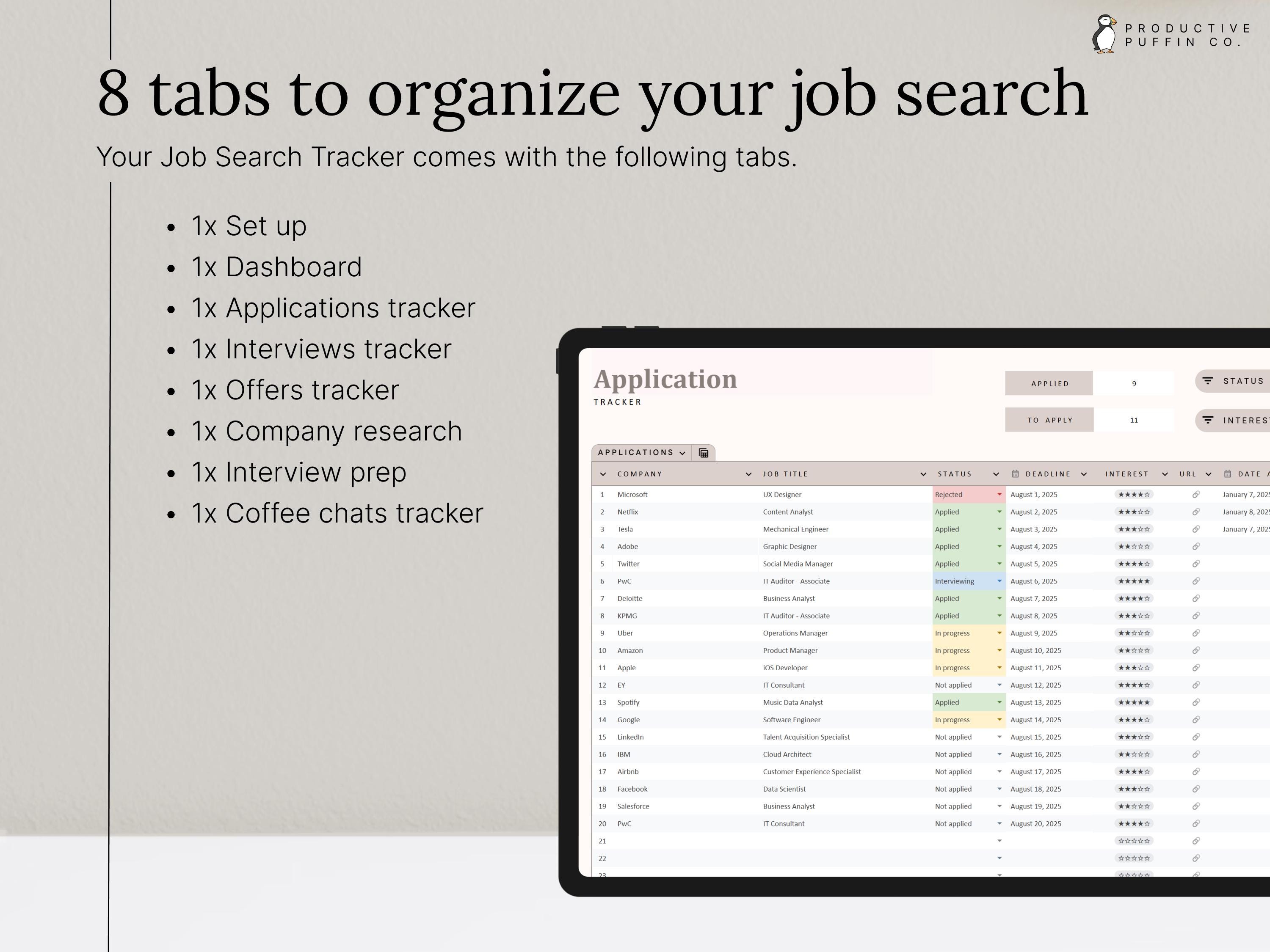 Job Application Tracker Google Sheet: Interview Prep, Career Organizer ...