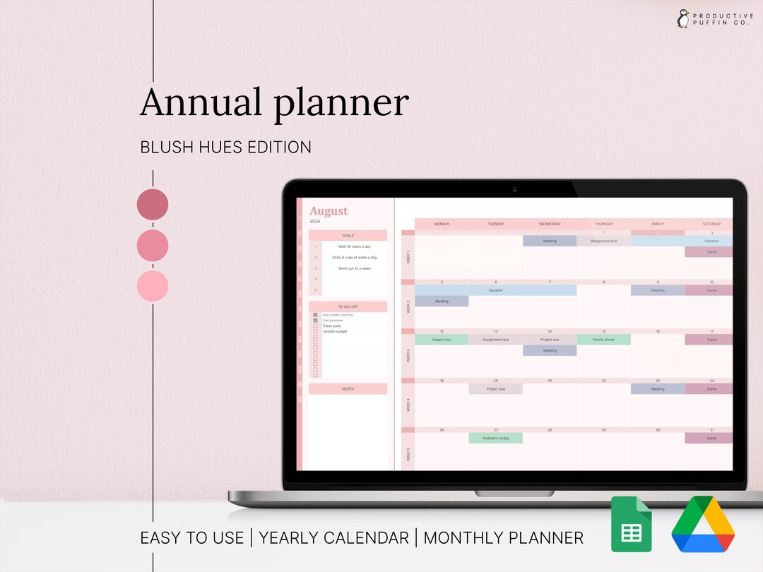 Annual Planner Template: Pink Blush Google Sheets (digital Download) - Etsy