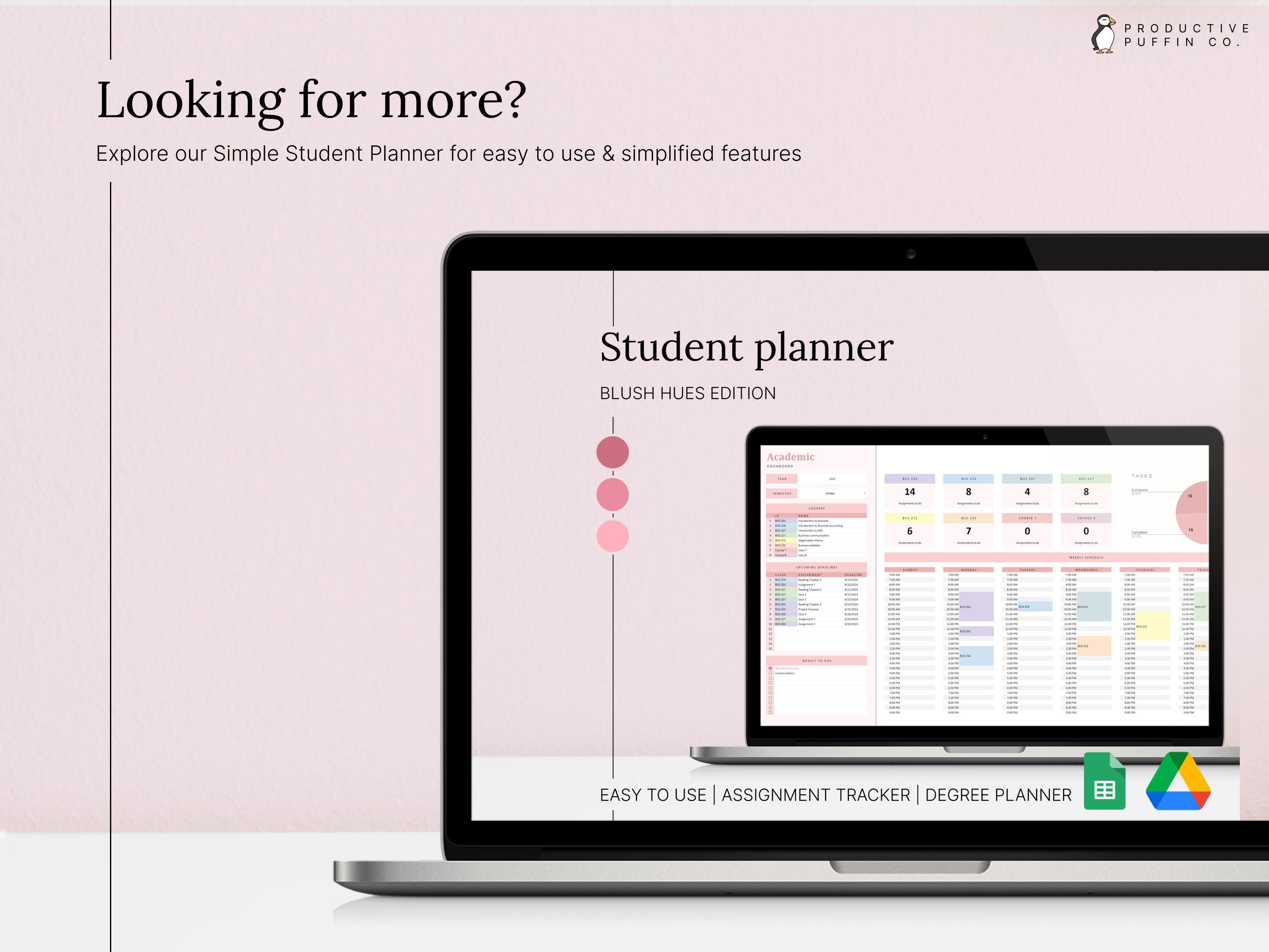 Student Planner Spreadsheet Template Google Sheet | Blush Pink ...