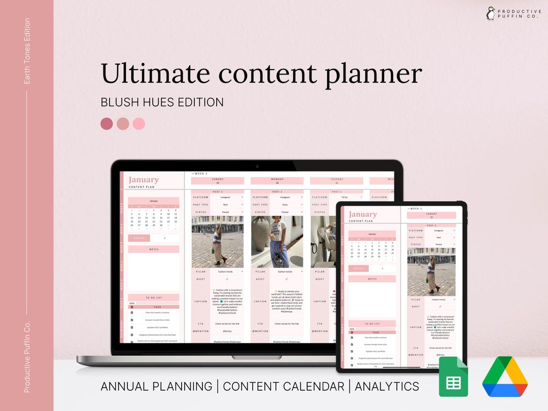 Blush Pink Social Media Content Planner: Google Sheets Template ...