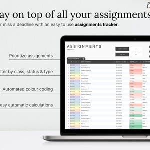 Student Planner Spreadsheet Template Google Sheets | B&W Monochrome ...