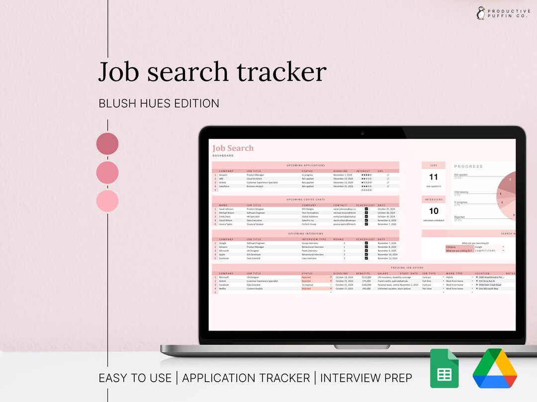 Job Application Tracker Google Sheet Spreadsheet | Blush Pink Job ...