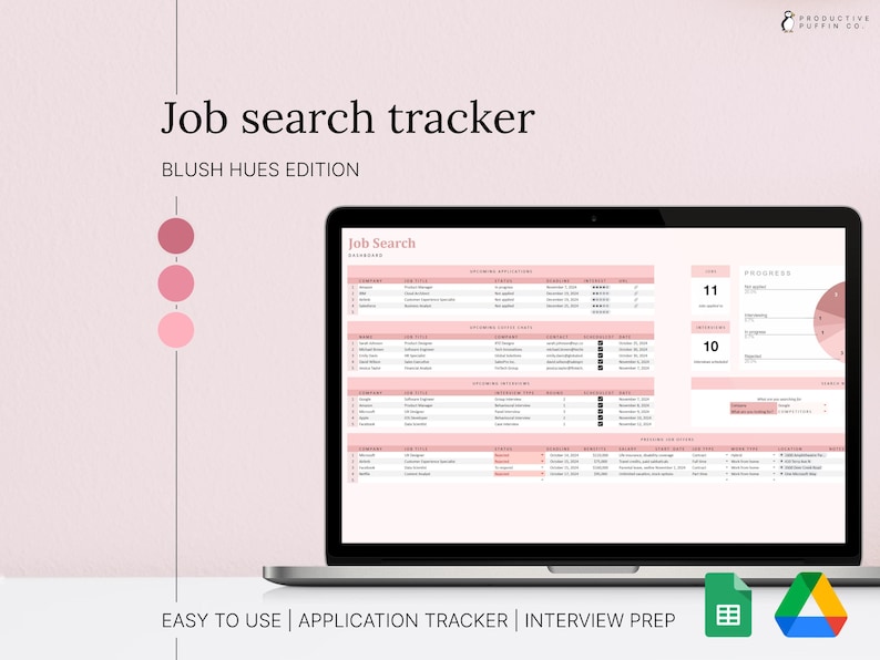 Job Application Tracker Google Sheet Spreadsheet | Blush Pink Job ...