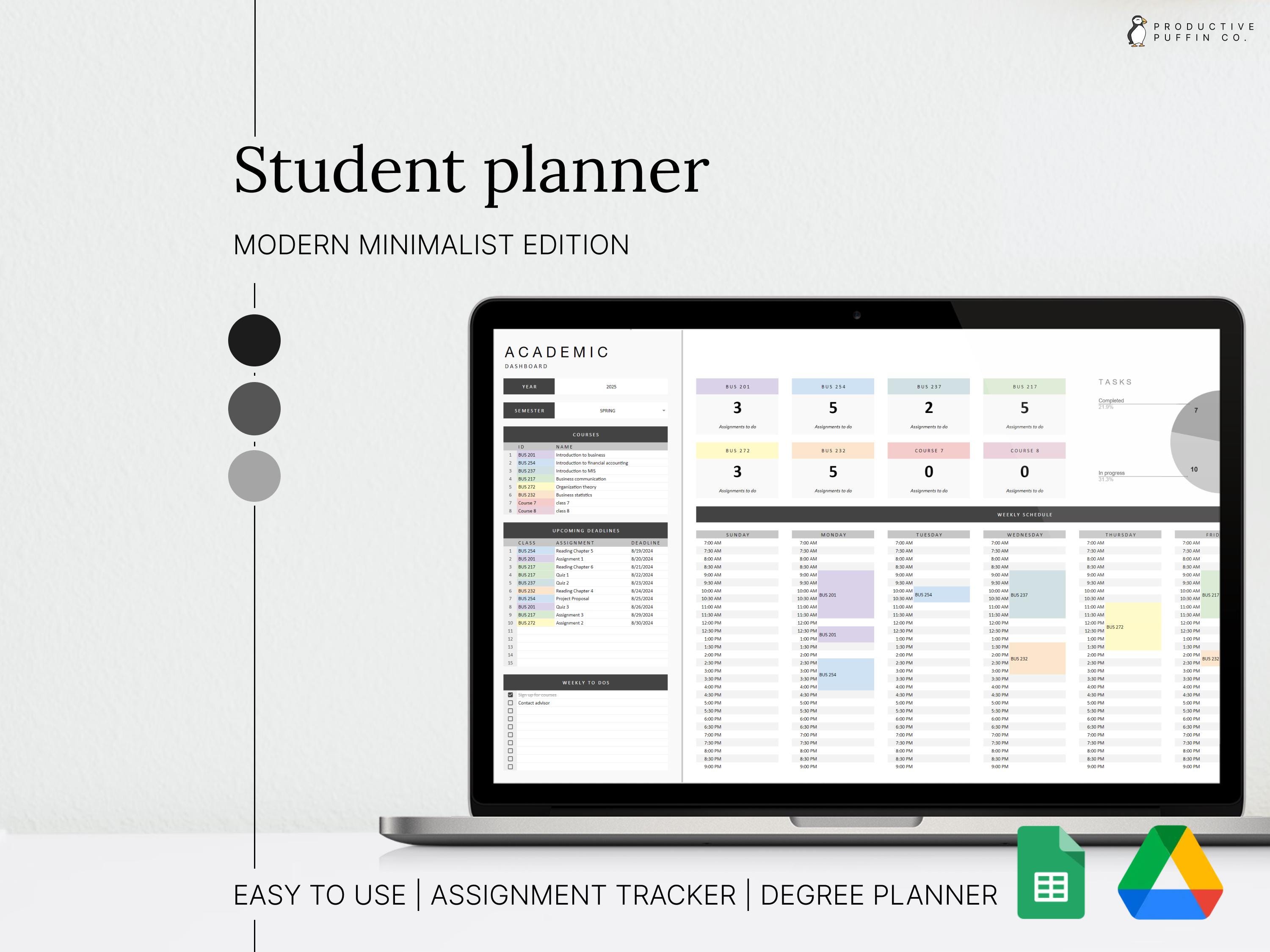 Student Planner Spreadsheet Template Google Sheets | B&W Monochrome ...