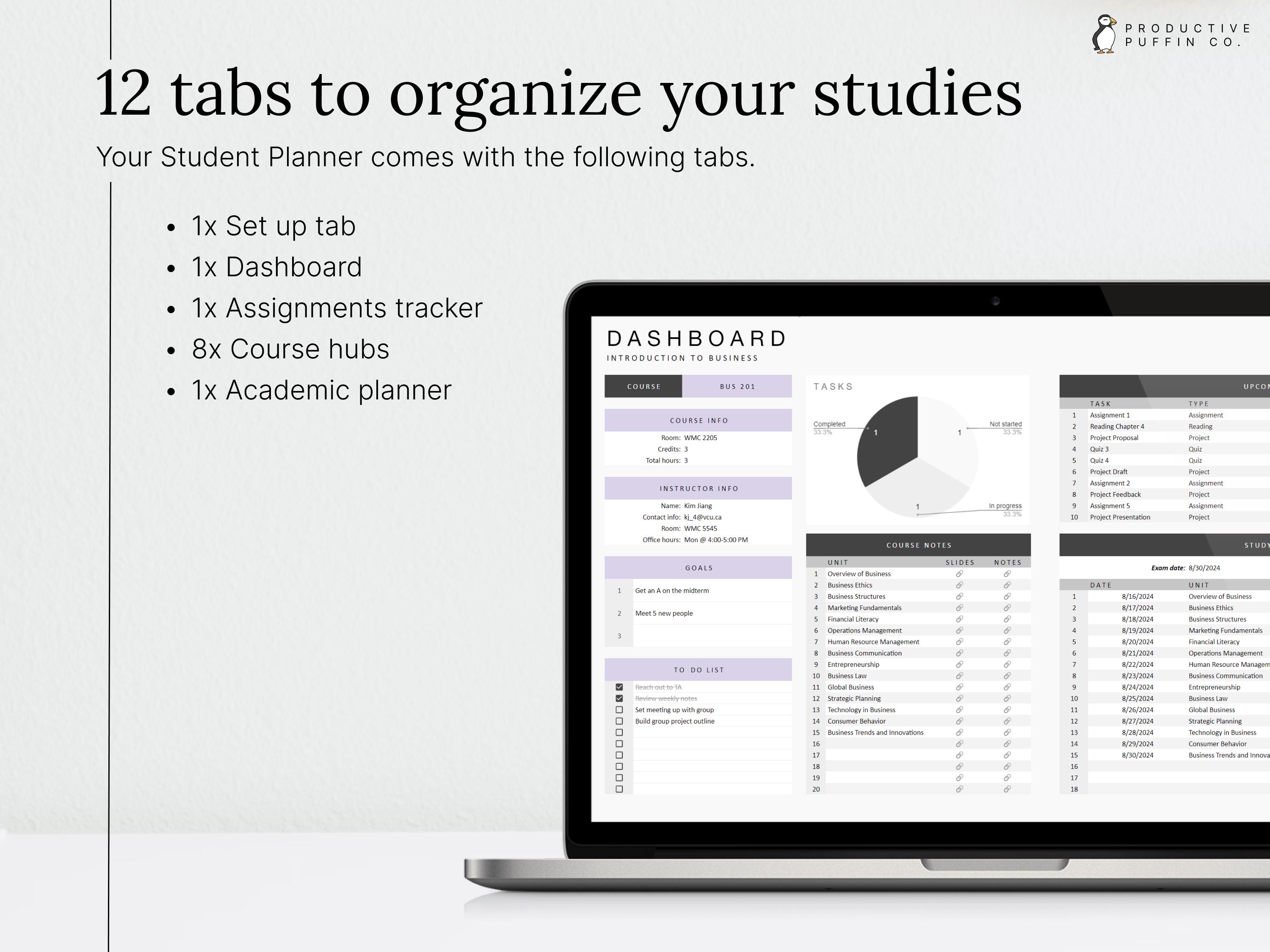 Student Planner Spreadsheet Template Google Sheets | B&W Monochrome ...