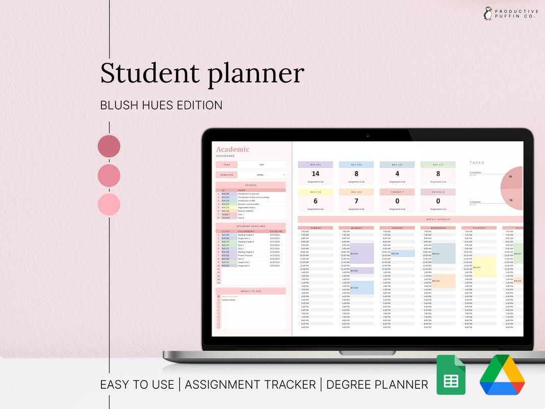 Student Planner Spreadsheet Template Google Sheet | Blush Pink ...