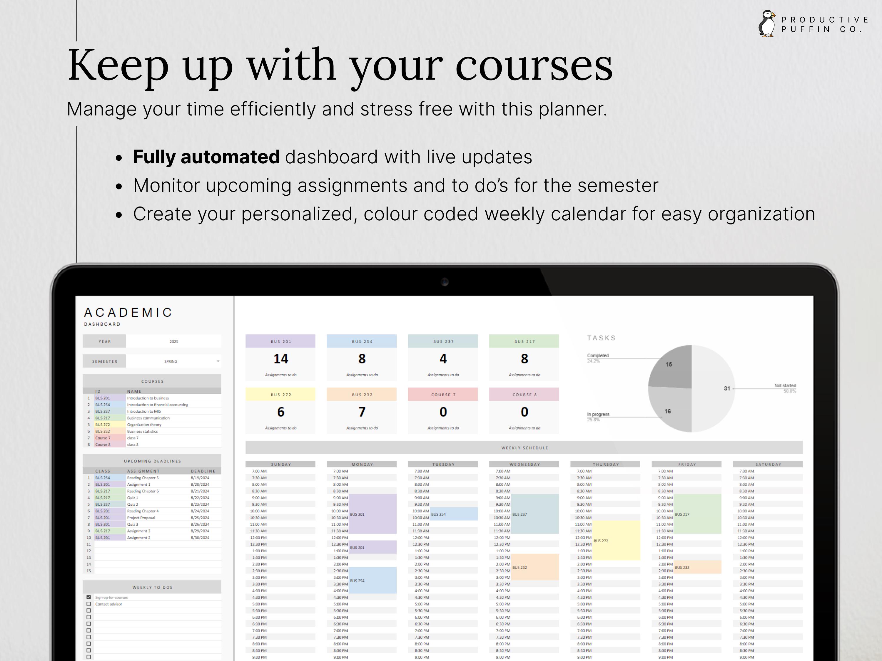 Student Planner Spreadsheet Template Google Sheets | Grey Monochrome ...