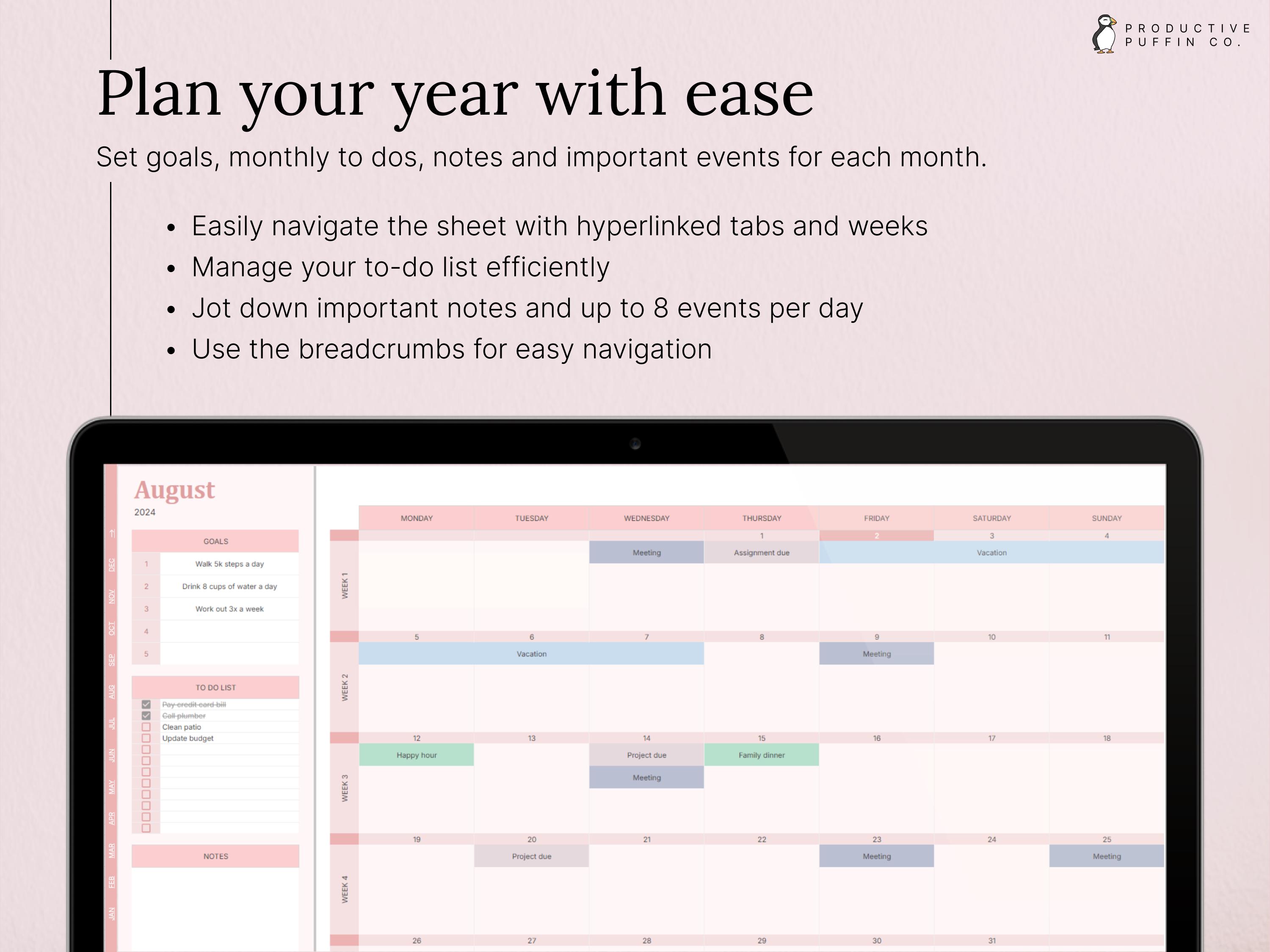 Annual Planner Template: Pink Blush Google Sheets (digital Download) - Etsy