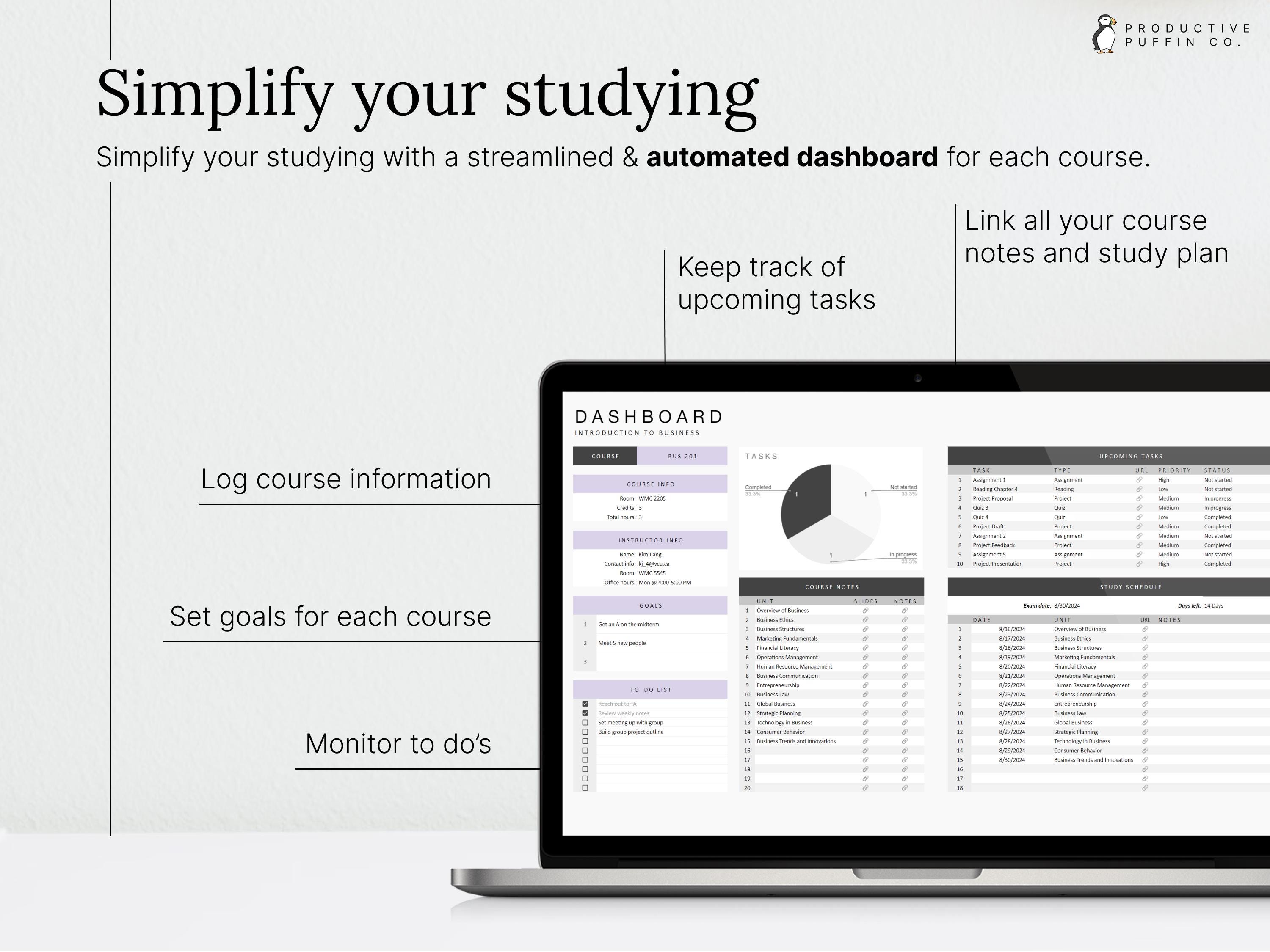 Student Planner Spreadsheet Template Google Sheets | B&W Monochrome ...
