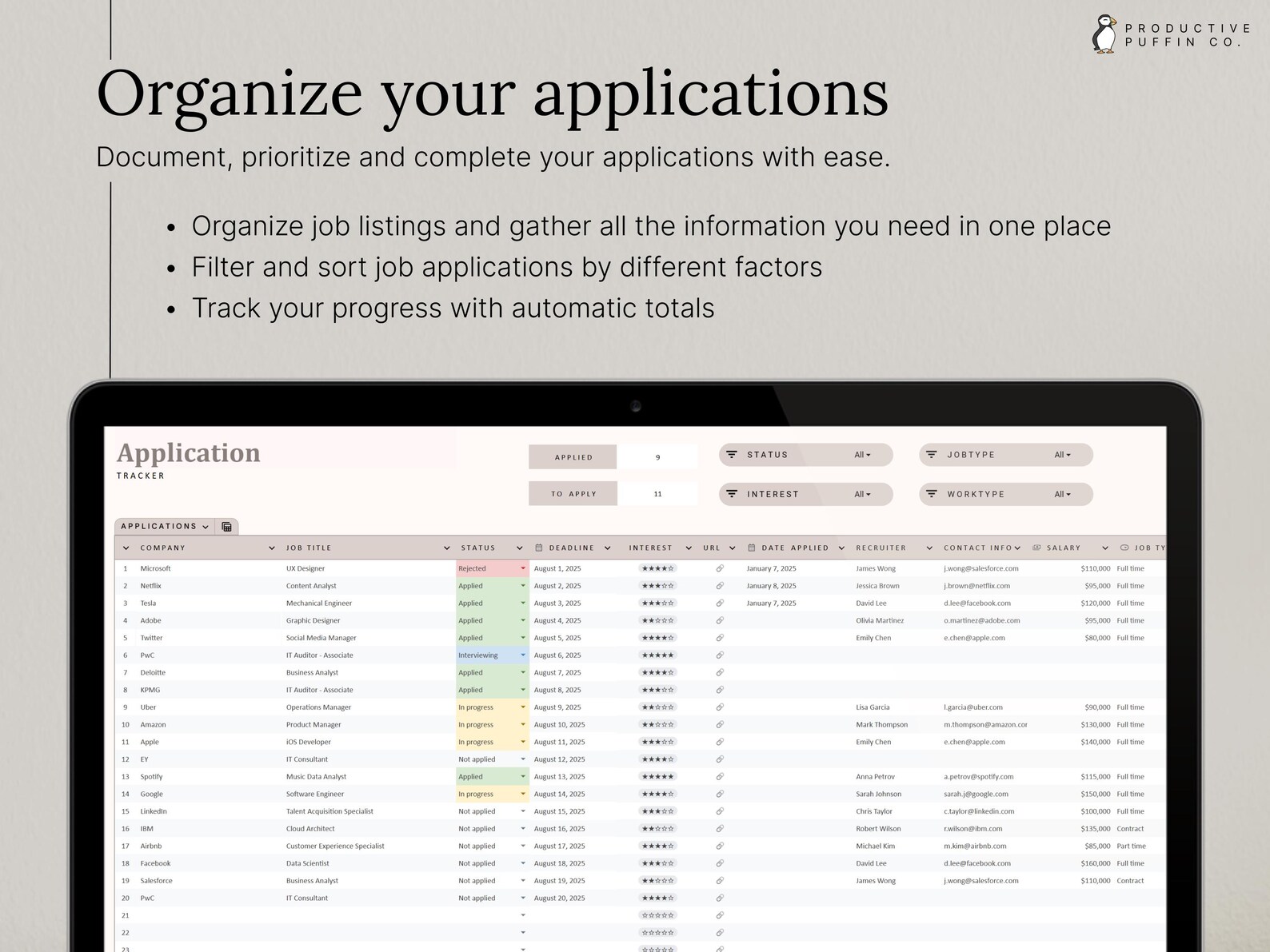 Job Application Tracker Google Sheet: Interview Prep, Career Organizer ...