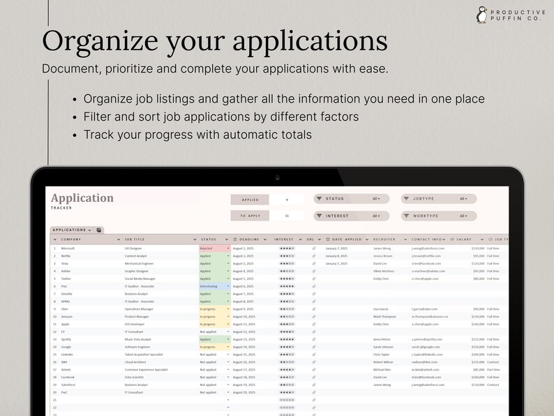 Job Application Tracker Google Sheet: Interview Prep, Career Organizer ...