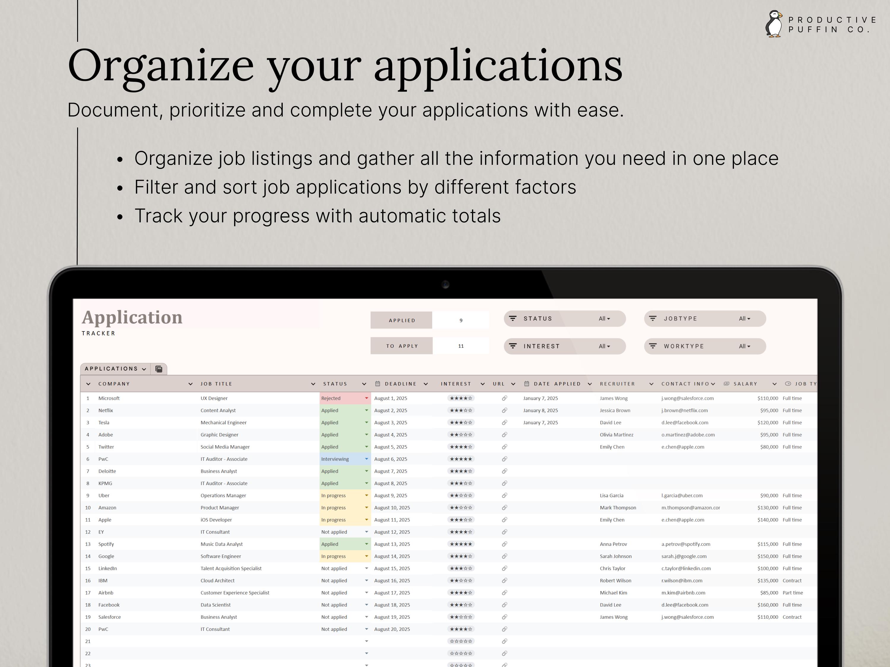Job Application Tracker Google Sheet: Interview Prep, Career Organizer ...