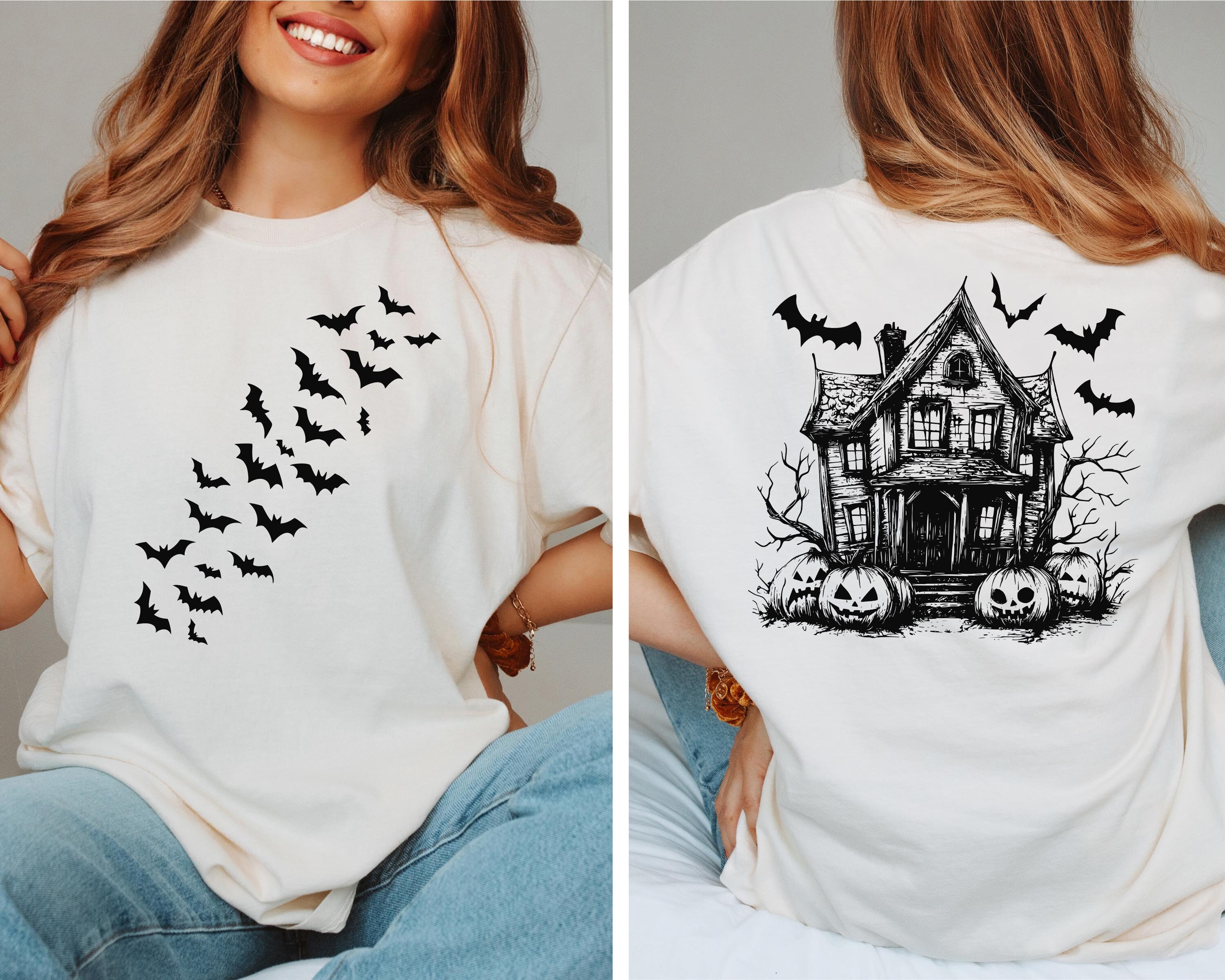 Vintage Halloween Haunted House Shirt, Spooky Season Sweatshirt, Women ...