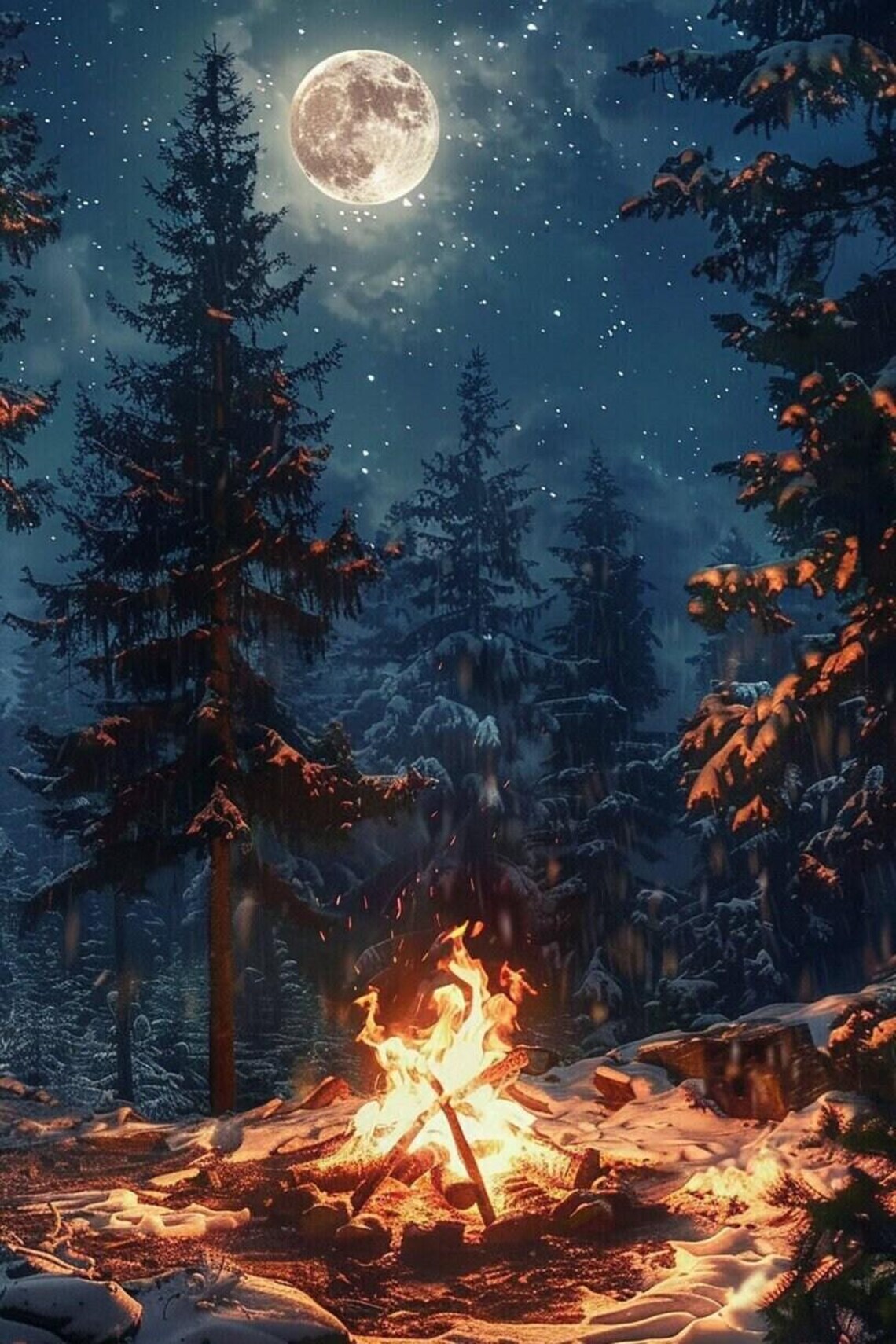 Digital Rendering of a Campsite Under a Full Moon - Etsy