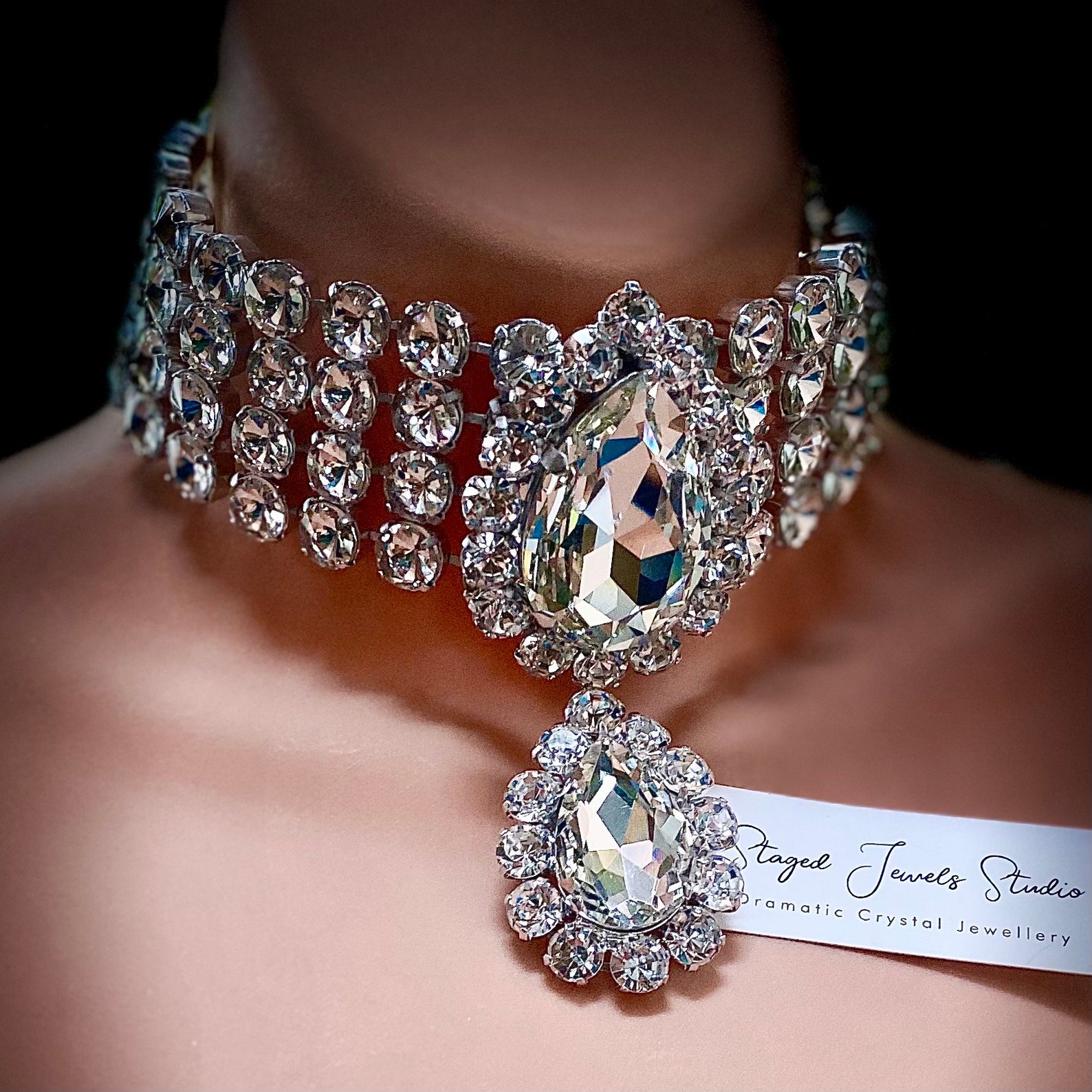 Crystal Showgirl Choker Necklace | Large Austrian Crystal Costume ...