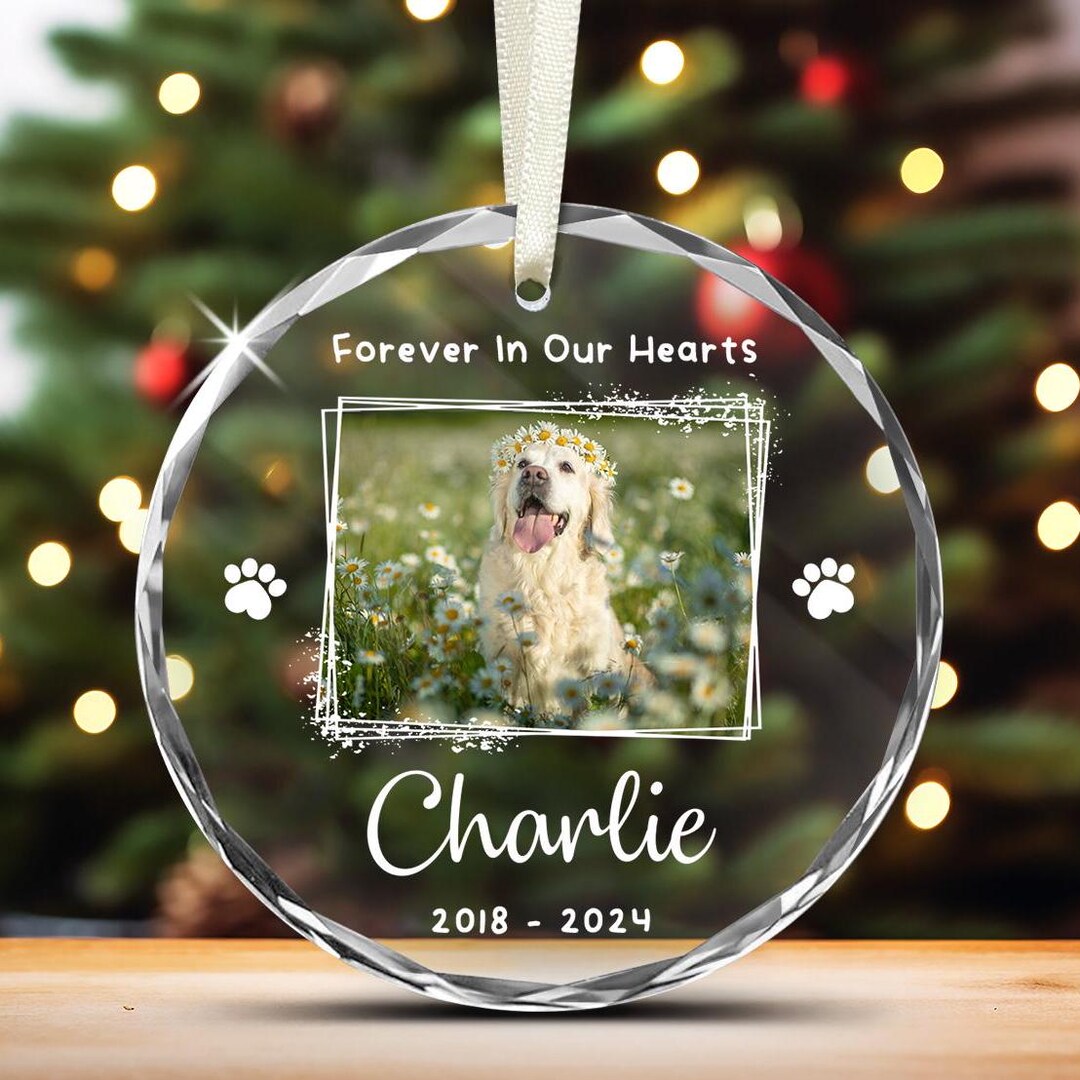 Custom Pet Photo Ornament: Crystal Glass Dog Memorial Gift - Etsy