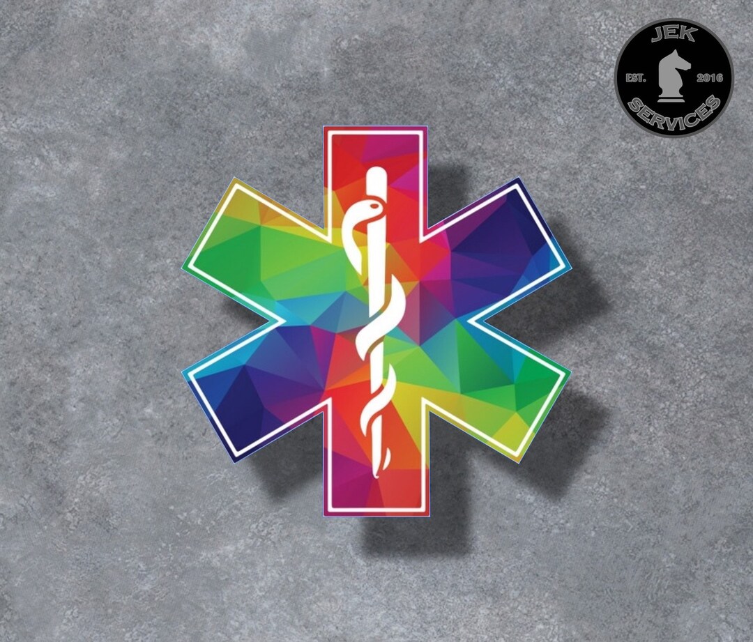 Geometric Rainbow EMS Star of Life Waterproof Sticker Decal for Water Bottles & Laptops select ...