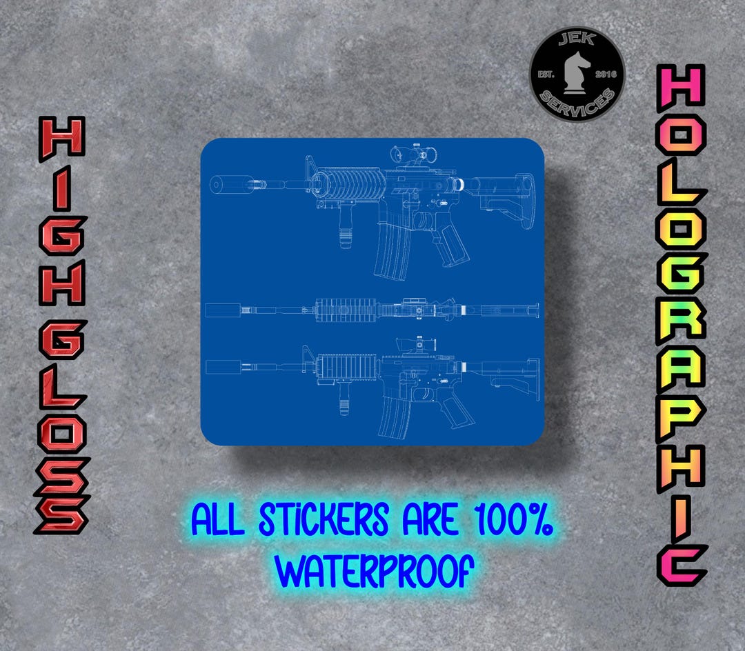 M4/AR-15 Rifle Blueprint Sticker Decal for Water Bottles & Laptops ...