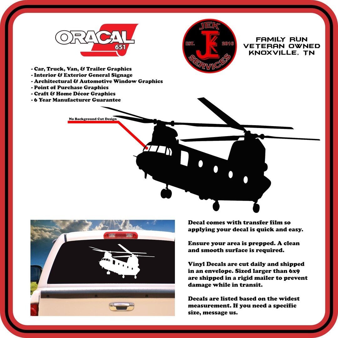 US Army CH-47 Chinook Helicopter Vinyl Cut Sticker Decal for Cars ...