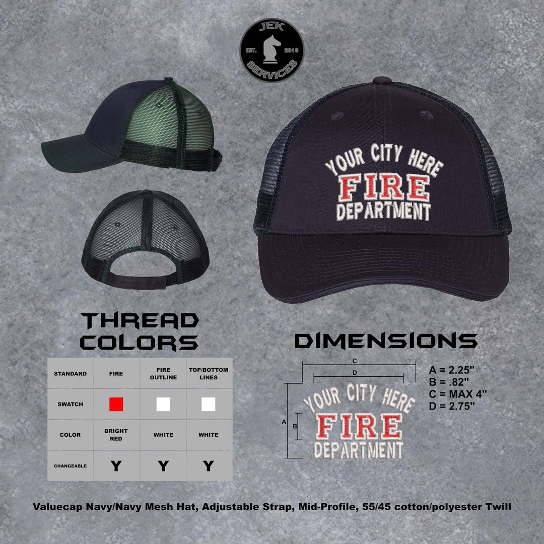 Custom Fire Department Ball Cap select Your Hat Color, Style & Text ...