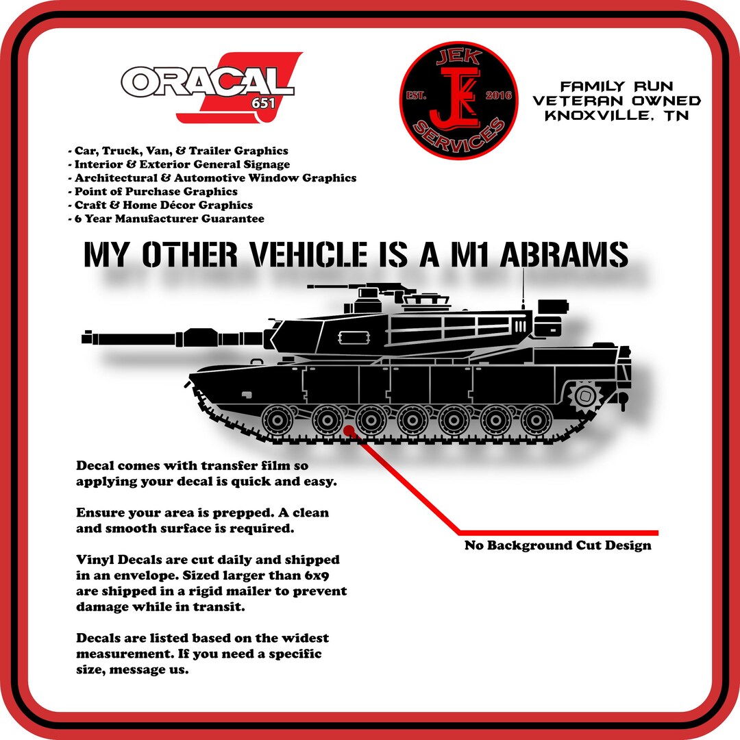 My Other Vehicle is A Tank, M1 Abrams Vinyl Cut Sticker Decal for Cars ...