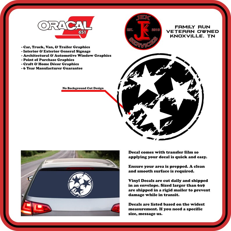 Distressed Tennessee Tri-star Circle Vinyl Cut Sticker Decal for Cars ...