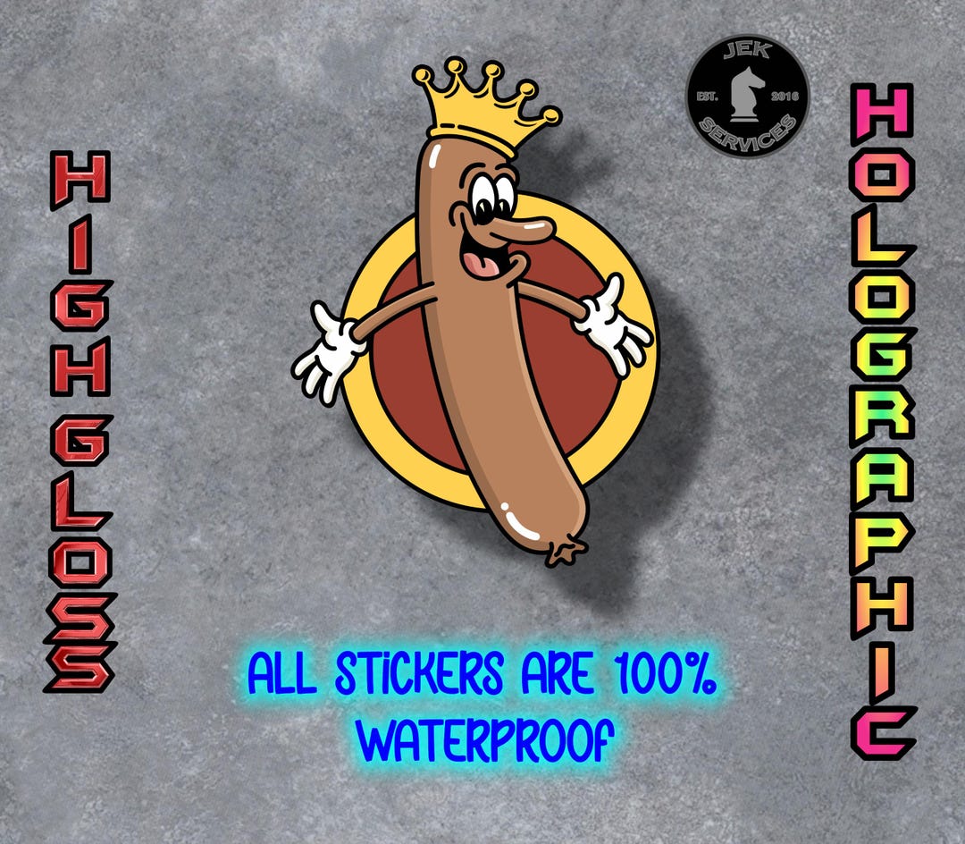 Wiener King Waterproof Sticker Decal for Water Bottles & Laptops select ...