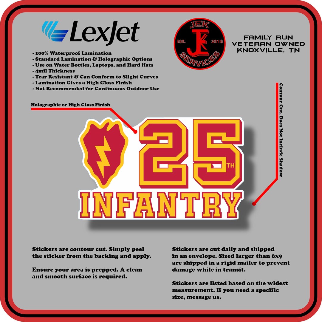 25th Infantry Division Varsity Style Waterproof Sticker Decal for Water ...