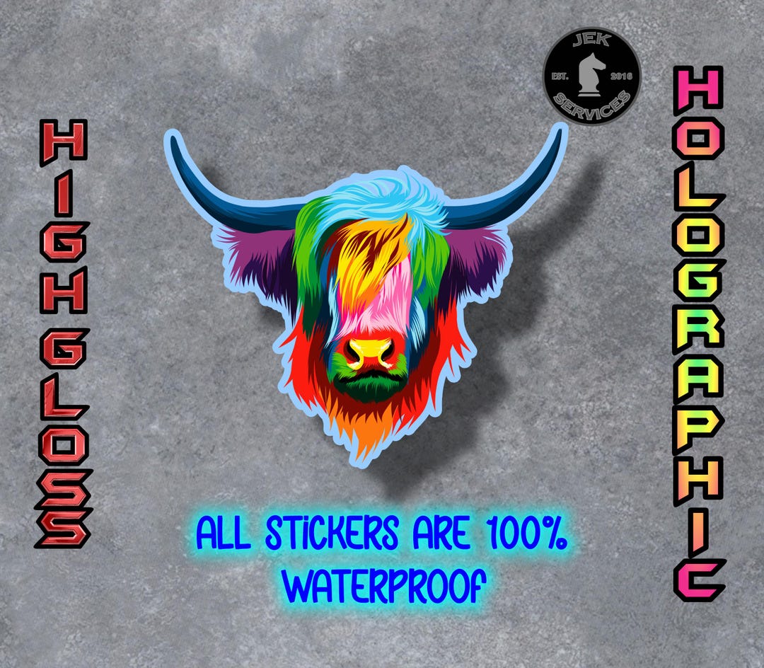 Colorful Highland Cow Waterproof Sticker Decal for Water Bottles ...