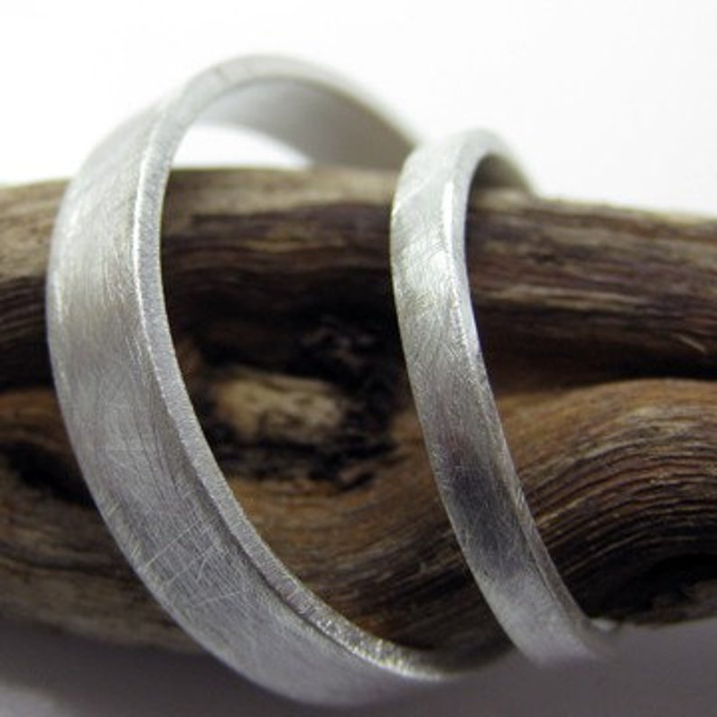 Set Recycled Palladium Sterling Wedding Rings Simple With Heavy Matte ...