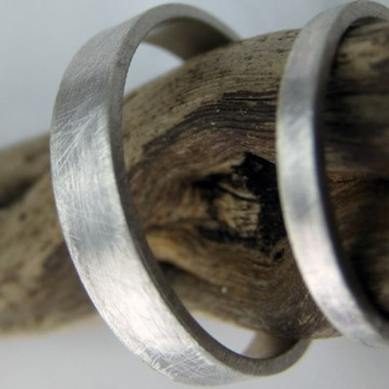 Set Recycled Palladium Sterling Wedding Rings Simple With Heavy Matte ...