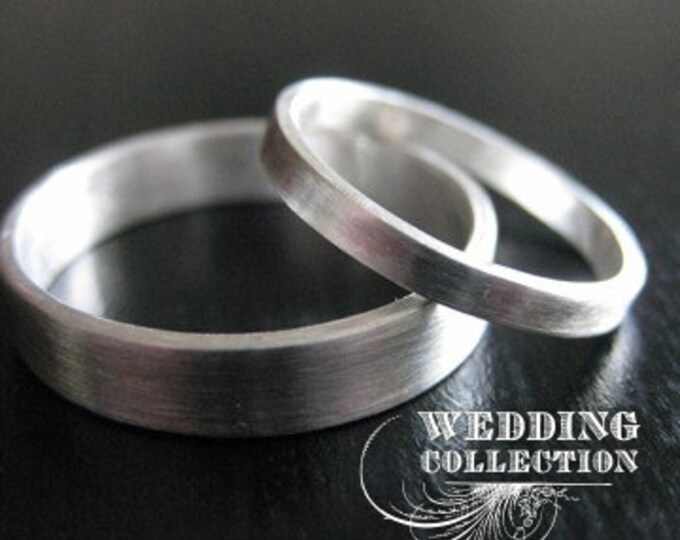 Set Recycled Silver Wedding Rings Simple and Matte Finish Eco Friendly ...