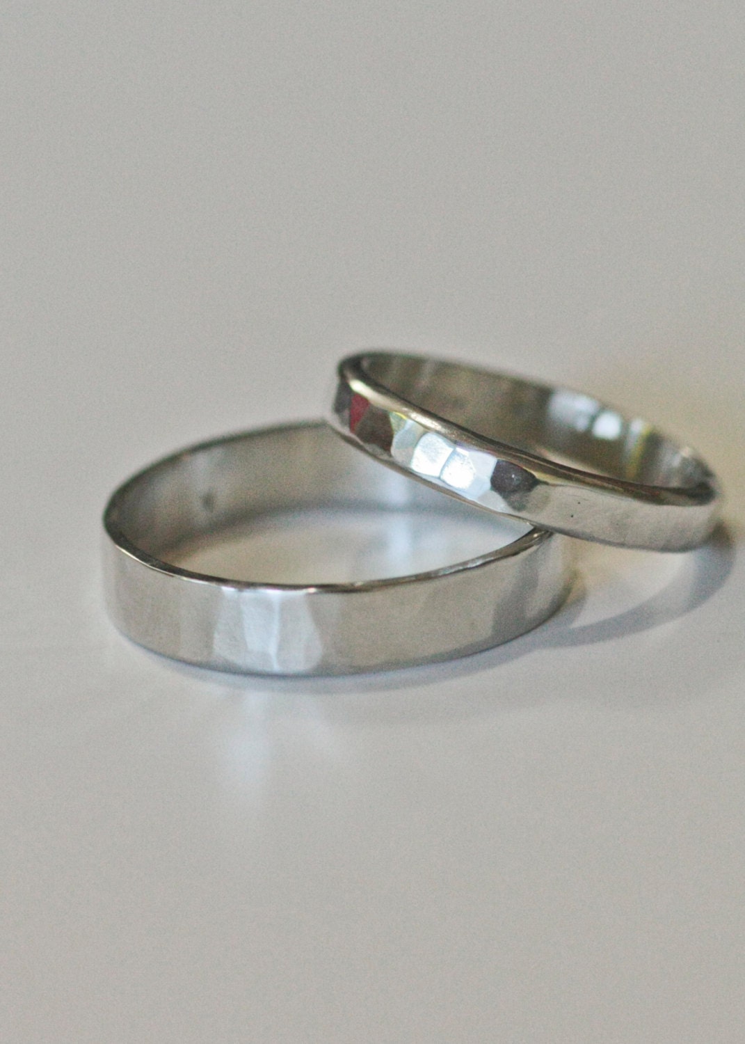 Recycled Platinum Wedding Ring Set Hand Forged | Etsy