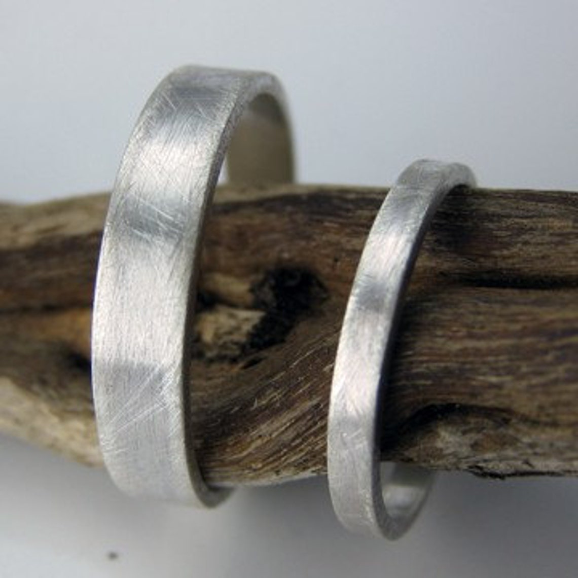 Set Recycled Palladium Sterling Wedding Rings Simple With Heavy Matte ...