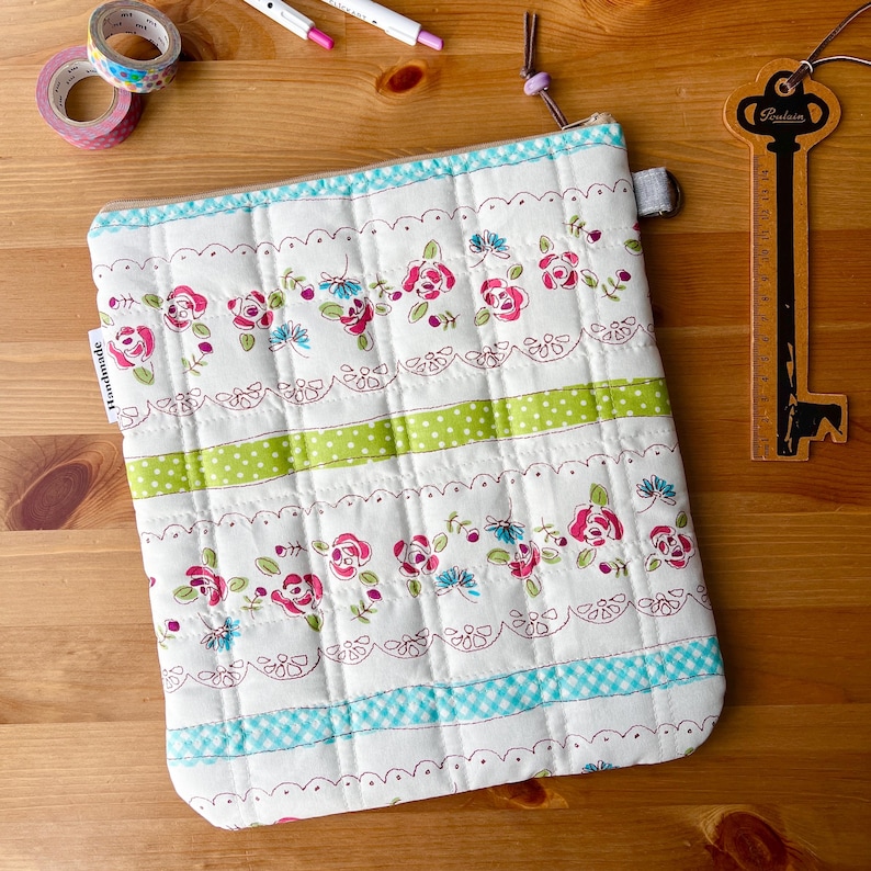 Quilted iPad Sleeve / Handmade Book Cover / iPad Case / Large Pouch ...