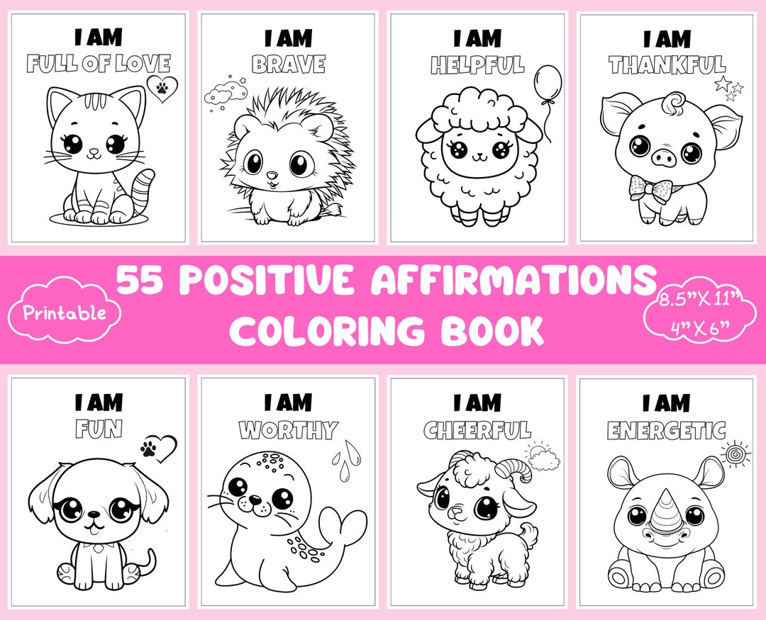 55 Baby Animals Positive Affirmations Coloring Book | Digital Download ...