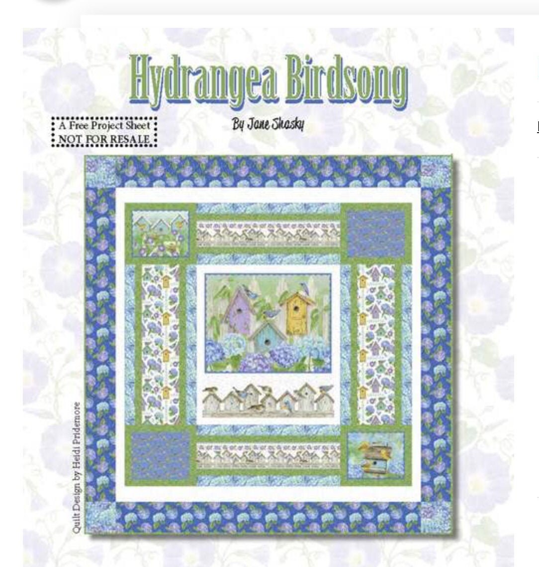 Hydrangea Birdsong Cotton Quilt Panel Wall Hanging panel | Etsy