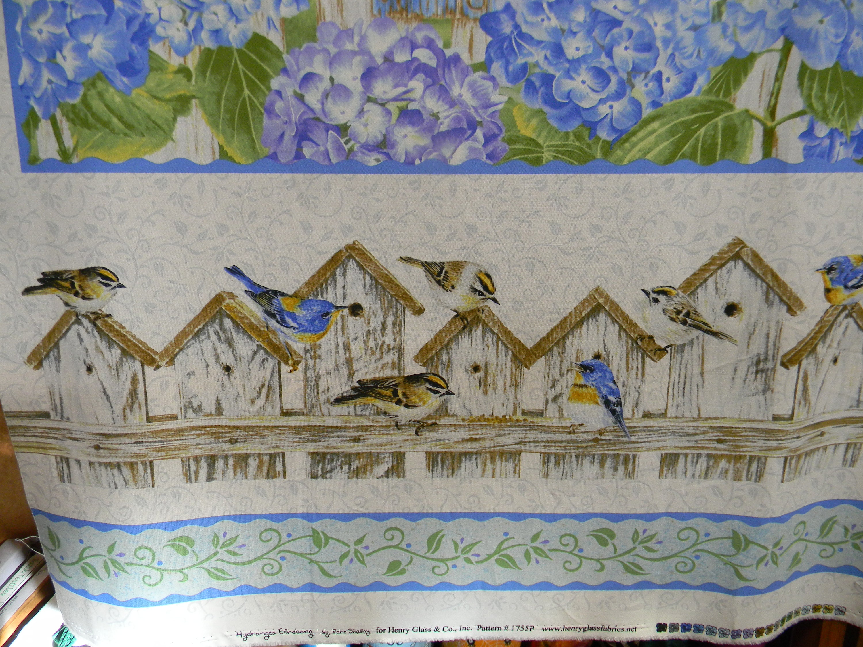 Hydrangea Birdsong Cotton Quilt Panel Wall Hanging panel | Etsy