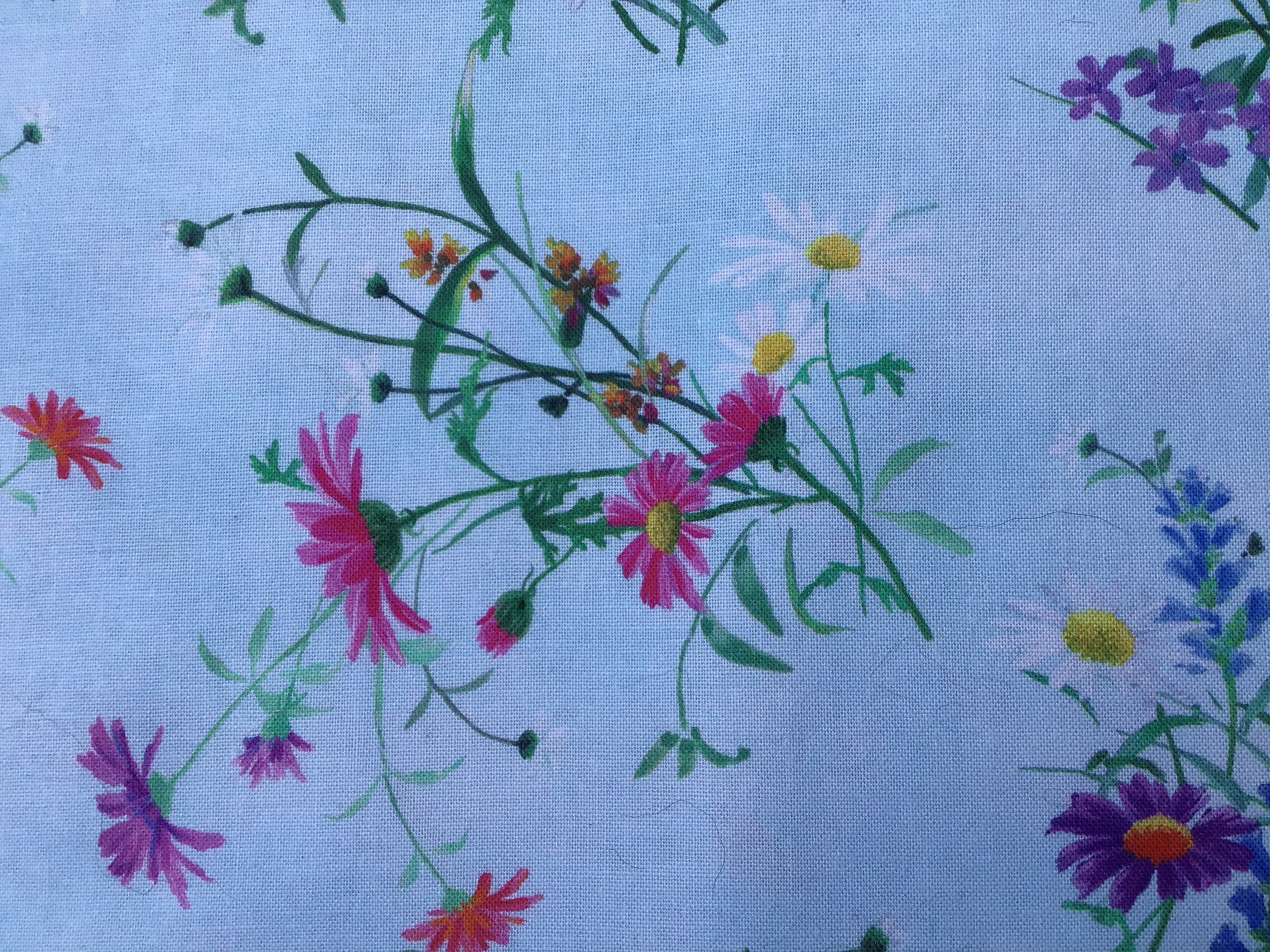 Colorful Wildflowers on Sky Blue Cotton Fabric 1/2 Yard | Etsy
