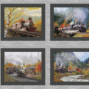 Autumn Steam Train Locomotive Panel Cotton Fabric by 3 Wishes | Etsy