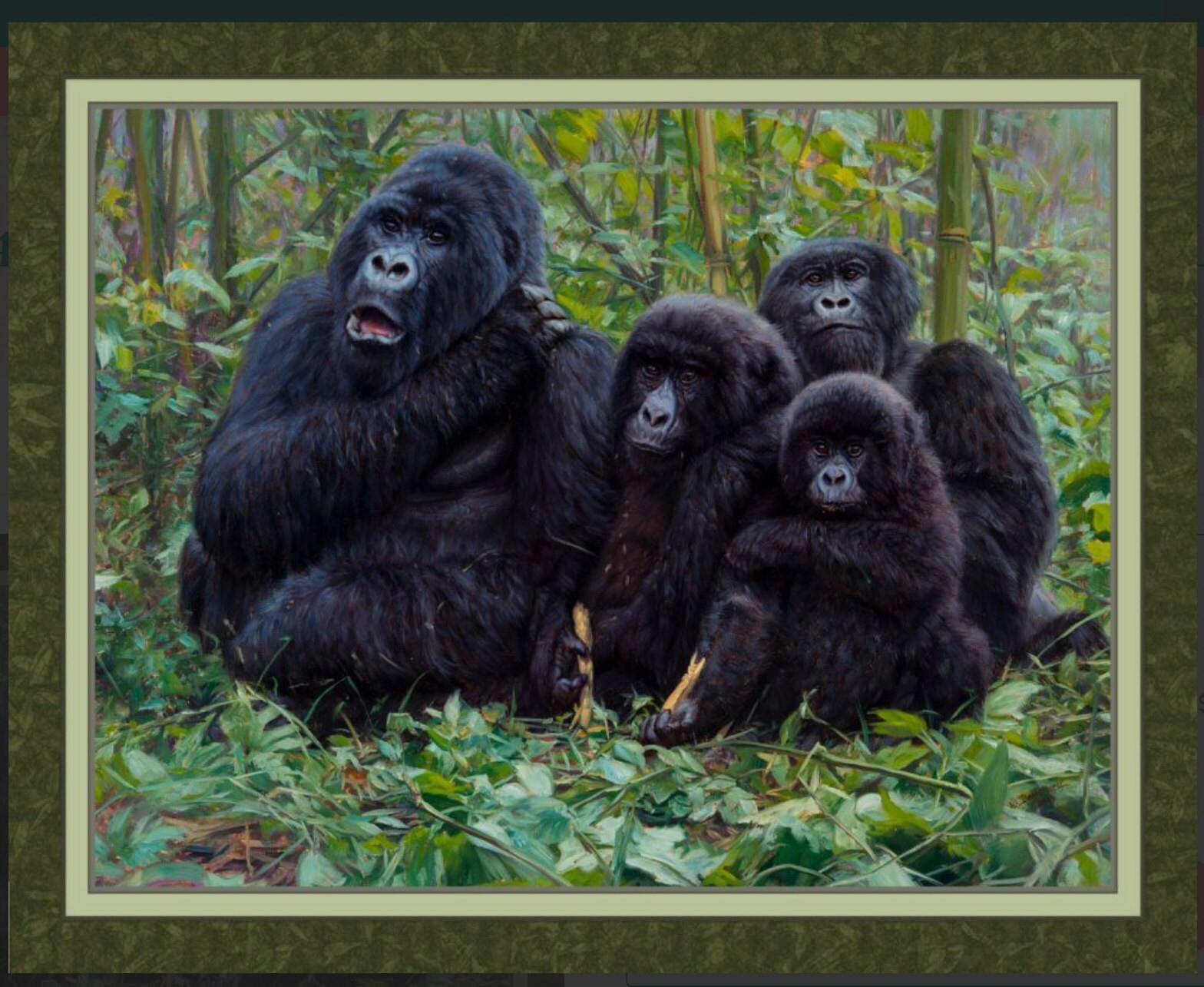 Gorilla Father & Mother With Their Young on a Fabric Panel 100% Top ...